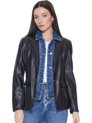 BLUE REVIVAL Helen Unreal Leather Blazer - Black / Monaco