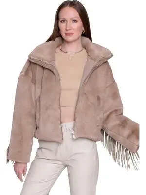 BLUE REVIVAL Dancing In The Moonlight Faux Fur Fringe Jacket - Ecru