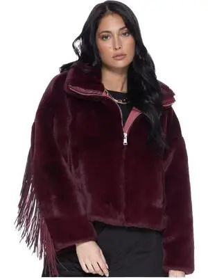 BLUE REVIVAL Dancing In The Moonlight Faux Fur Fringe Jacket - Merlot