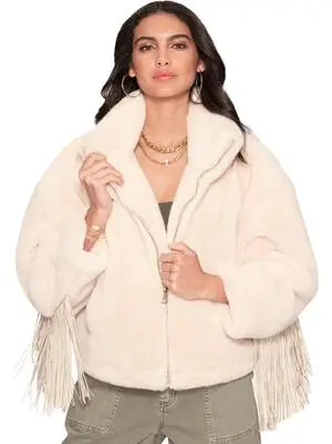 BLUE REVIVAL BLUE REVIVAL Dancing In The Moonlight Faux Fur Fringe Jacket Vanilla Bean