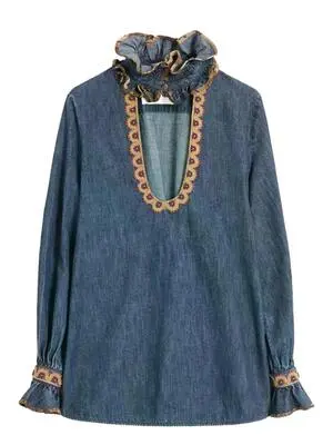 Valentino Garavani Embroidered Chambray Blouse - Blue