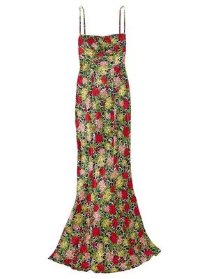 Saloni Renee Printed Silk-satin Gown - Red