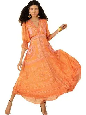 Hale Bob Treasure Chiffon Maxi Dress - Orange