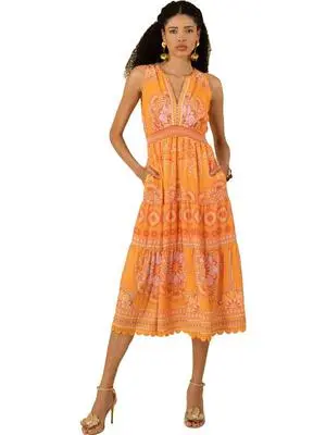 Hale Bob Liv Voile Midi Dress - Orange