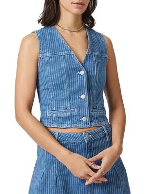 MAVI Pinstriped Denim Vest - Blue Stripe Denim