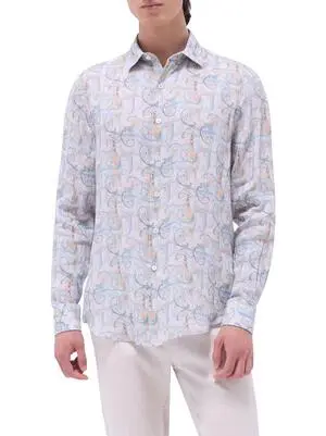 Bugatchi Julian Shaped Fit Linen Button-up Shirt - Mint