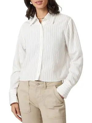 MAVI Pinstripe Crop Button-up Shirt - White/ Black Pin Stripe