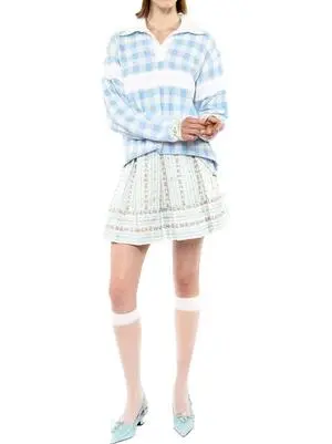 ANNA SUI Anna Sui Gingham Terry Long Sleeve Top