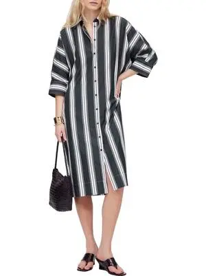 Madewell Stripe Dolman Sleeve Poplin Midi Shirtdress - Summit Green