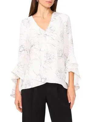 Vince Camuto Ruffle Sleeve Printed Top - New Ivory