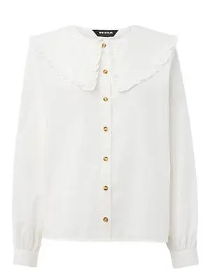 Whistles Oversized-collar Long-sleeved Cotton Blouse - White