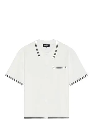 SEROYA Mayson Knit Button Down Shirt In White - White & Black