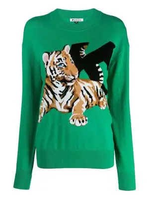 KRIZIA Intarsia-knit Tiger Jumper - Green