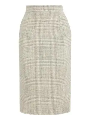 Thom Browne Checked Wool-tweed Midi Skirt - Light Gray