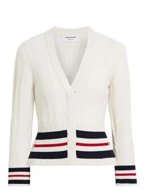 Thom Browne Striped Cable-Knit Cashmere Cardigan Off-white