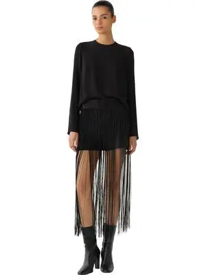 Veronica De Piante Allegra Fringe Wool Shorts - Black