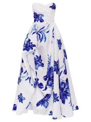 MILLA Strapless A-line Maxi Gown With Floral Print - White-blue