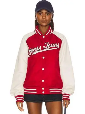 Guess Raglan Patch Bomber Jacket - Rugby Red