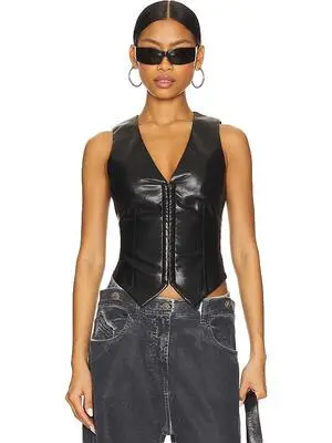 CAMILA COELHO Roz Faux Leather Vest - Black