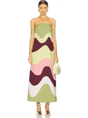 ADRIANA DEGREAS Giardino Strapless Long Dress - Green  Pink  Brown & Salmon