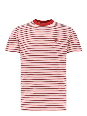 GOLDEN GOOSE Striped Cotton Tshirt With Logo - Red