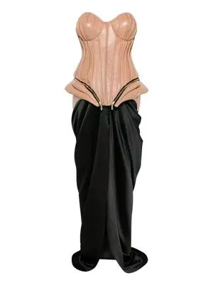 MITILIANE COUTURE Leather Corset And Maxi Skirt Set - Brown