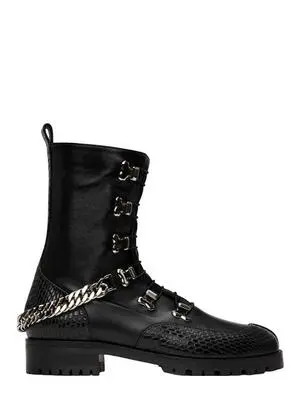 CHRISTIAN LOUBOUTIN Horse Guarda Flat Calf Boots - Black/silver