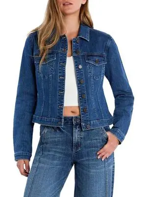 HINT OF BLU Sleek Stretch Denim Trucker Jacket - Gravity Blue