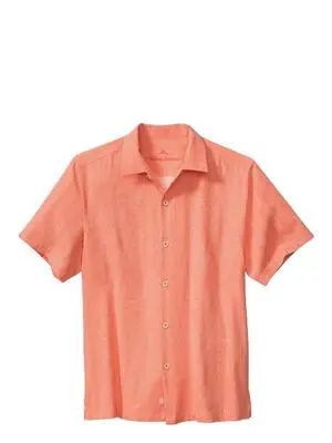 Tommy Bahama Maui Border Silk Short Sleeve Button-up Shirt - Bright Peach