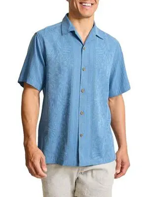 Tommy Bahama Maui Border Silk Short Sleeve Button-up Shirt - Buccaneer Blue