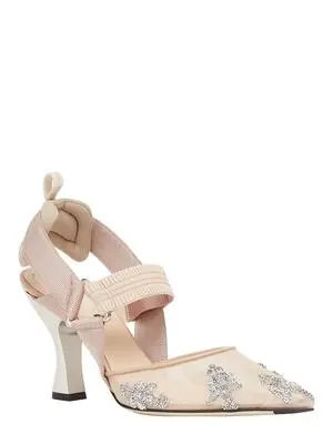 Fendi Colibri Slingback Pumps - Beige/ Silver