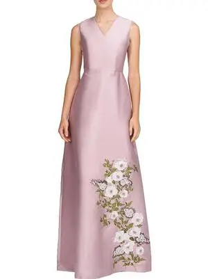 KAY UNGER Aurelia Floral Taffeta Gown - Wood Rose