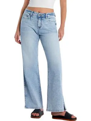 HINT OF BLU Side Slit Wide Leg Jeans - Authentic Blue