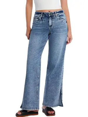 HINT OF BLU Side Slit Wide Leg Jeans - Classy Blue