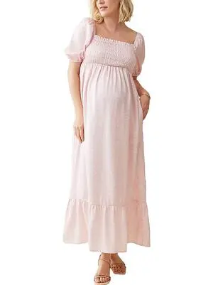 INGRID & ISABEL Elbow Sleeve Smocked Maxi Dress - Pink Two Tone