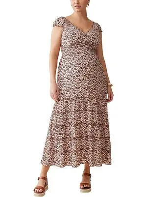 INGRID & ISABEL Maternity Maxi Dress - Brown-navy Abstract
