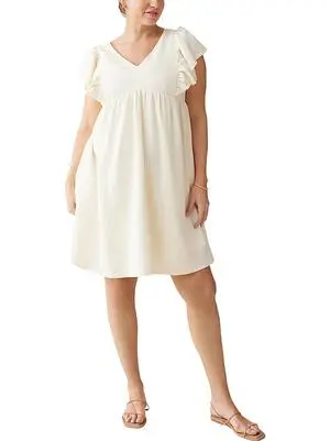 Ingrid & Isabel® Maternity Flutter Sleeve Dress - Buttermilk