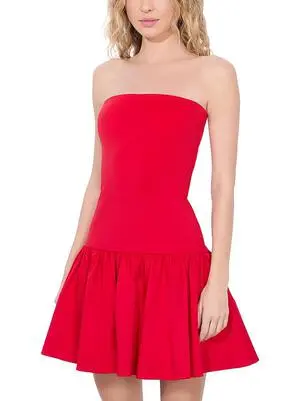 Alice + Olivia Oriana Strapless Mini Dress - Bright Ruby