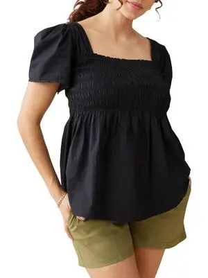 INGRID & ISABEL® Smocked Puff Sleeve Maternity Top - Black