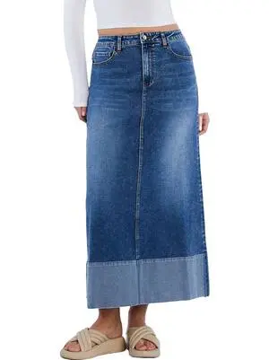 WASH LAB DENIM Cuffed Maxi Skirt - Cuffed Blue