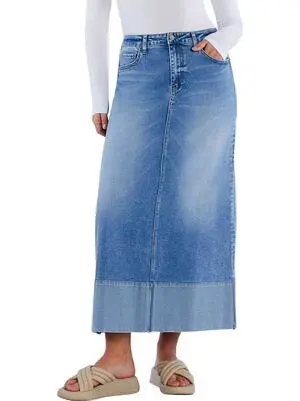 WASH LAB DENIM Cuffed Maxi Skirt - Pacific Blue