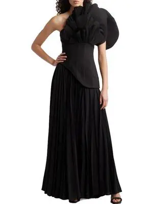 Acler Whittington Ruffle One-shoulder Gown - Black