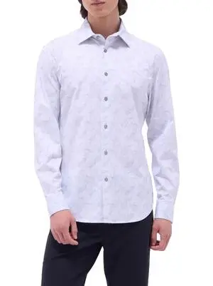 Bugatchi Jimmy Ooohcotton® Leaf Print Button-up Shirt - Platinum