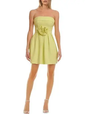 Badgley Mischka Rosette Strapless Mini Dress - Sunny Yellow
