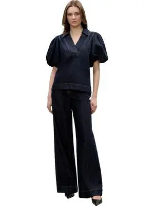 Rebecca Taylor Gabrielle Denim Blouse - Deep Sea Wash