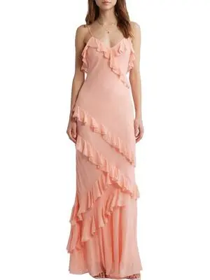LoveShackFancy Rialto Cascade Ruffle Dress - Peach Bliss