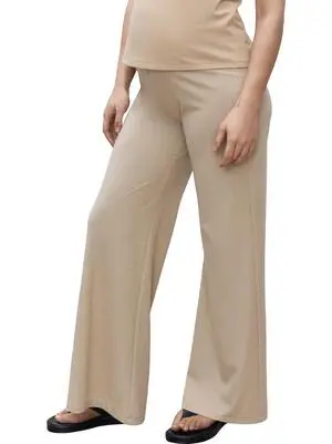 Mango Fine-knit Wide Leg Maternity Pants - Sand