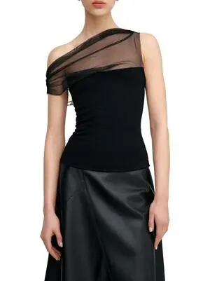 MARCELLA Cabrini Mesh One-shoulder Top - Black