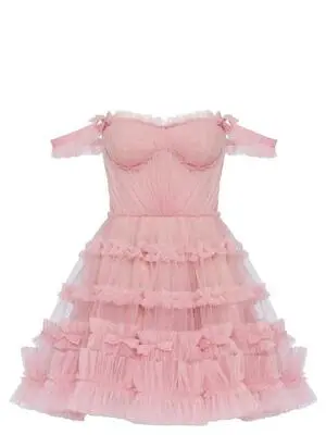 MILLA Flirty Ruffled Tulle Mini Dress - Misty Rose