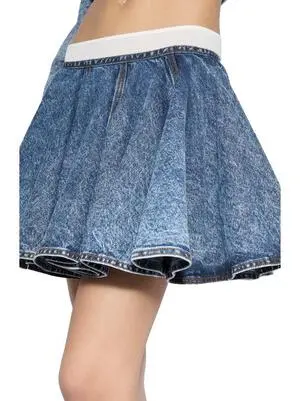 Alaïa Denim Skater Miniskirt - Bleu Neige